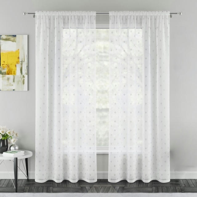 Pair Of Destiny Silver Metallic Diamond Print Voile Panels 122 Cm (48 ...