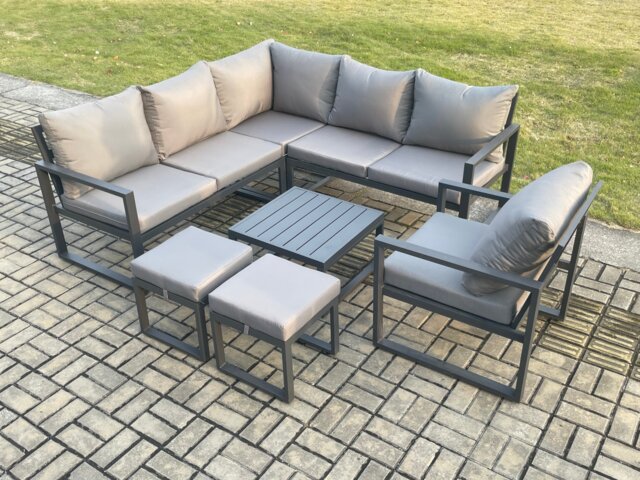 Fimous Outdoor Garden Furniture Set Aluminium Lounge Sofa Square Coffee ...