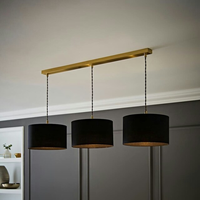 ValueLights Shaw Gold 3 Drop Bar Ceiling Pendant Black Shades Gold by ...