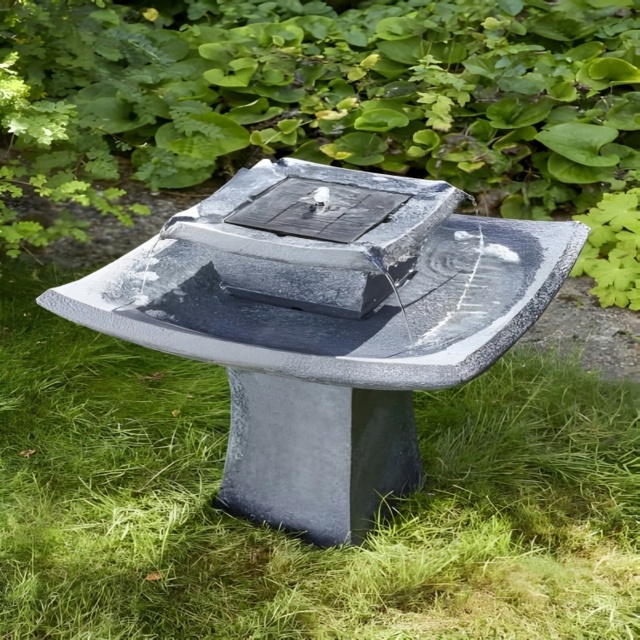 Primrose Pagoda Solar Powered Bird Bath Water Feature Fountain Stone ...