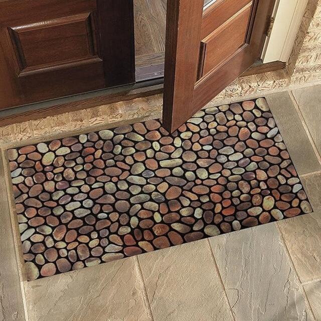 Stone Pebble Stylised Indoor & Outdoor Mat - Beige by Tesco ...