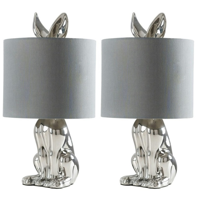 Valuelights Lepus Pair Of Modern Chrome Ceramic Rabbit/hare Table Lamps ...