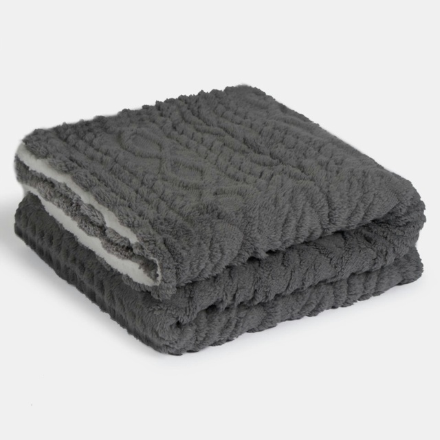Ohs Cable Knit Sherpa Texture Blanket Throw, 130X160Cm - Grey by Tesco ...