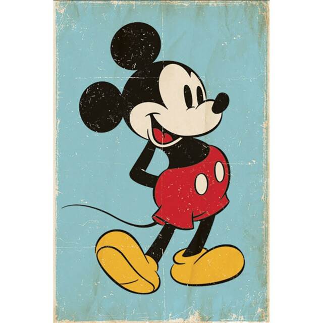 Disney Retro Mickey Mouse Poster - Pale Blue/Black - One Size by Tesco ...