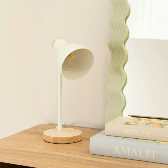 ValueLights Woody White Metal Dome Shade Wooden Base Desk Task Table ...
