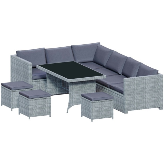 Garden Vida Belgrave 9 Seater Rattan Set Sofa Stool Dining Table ...