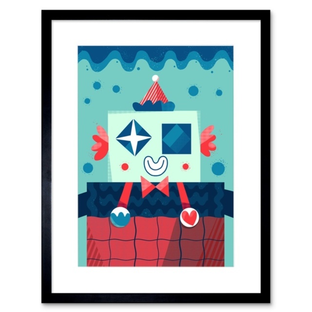 "Cute Robot Clown Cartoon Boys Kids Bedroom 9X7"" Black Framed Wall Art ...