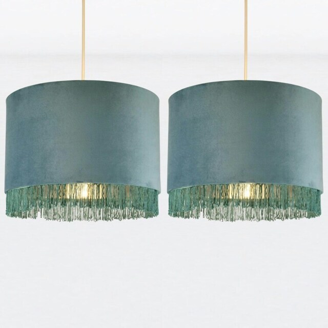 First Choice Lighting Set Of 2 Teal Velvet With Chrome Inner Tassled ...