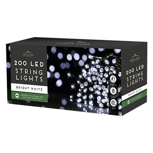 200 Bright White LED Battery Operated String Lights 20m by Tesco ...