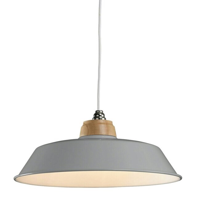First Choice Lighting Jakob Grey Metal And Wood Easy Fit Pendant Shade ...