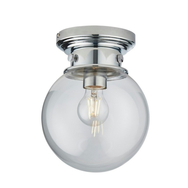 Cheswick Semi Flush Ceiling Light Chrome, Clear Glass Globe Shade, Ip44 ...
