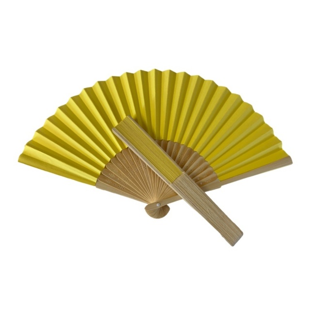 Yellow Paper Foldable Hand Held Bamboo Wooden Fan by Tesco ...