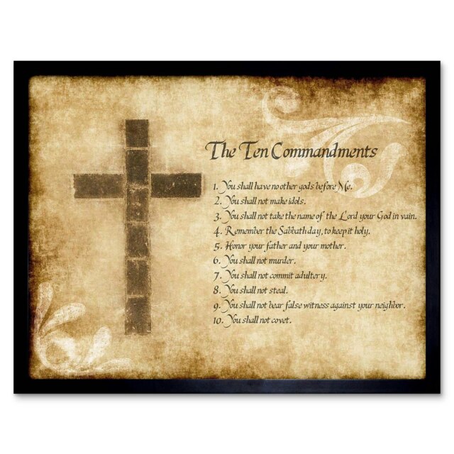 Ten 10 Commandments Cross Christian Religious Quote Framed Wall Art ...