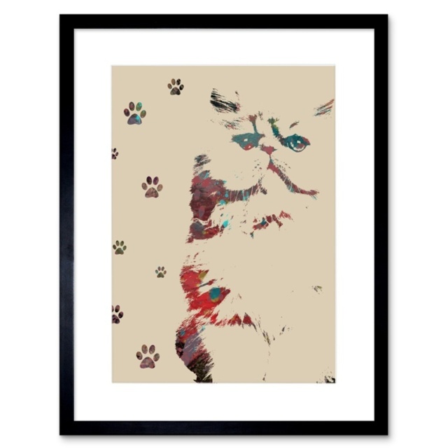 "Paw Prints Pet Persian Cat Lover Gift 9X7"" Black Framed Wall Art ...