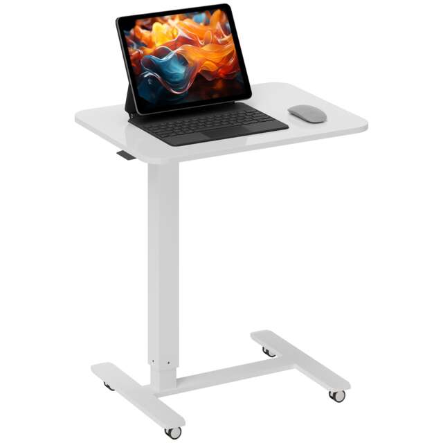 Homcom height adjustable standing desk, pneumatic sit stand desk for ...