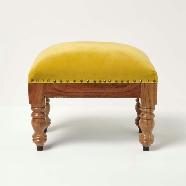 Homescapes mable mustard yellow velvet rectangular footstool by Tesco ...