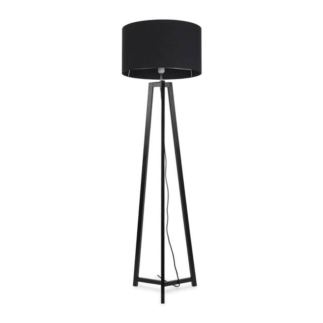 ValueLights Lottie Black Wood Tripod Floor Lamp with Black Shade & Bulb ...