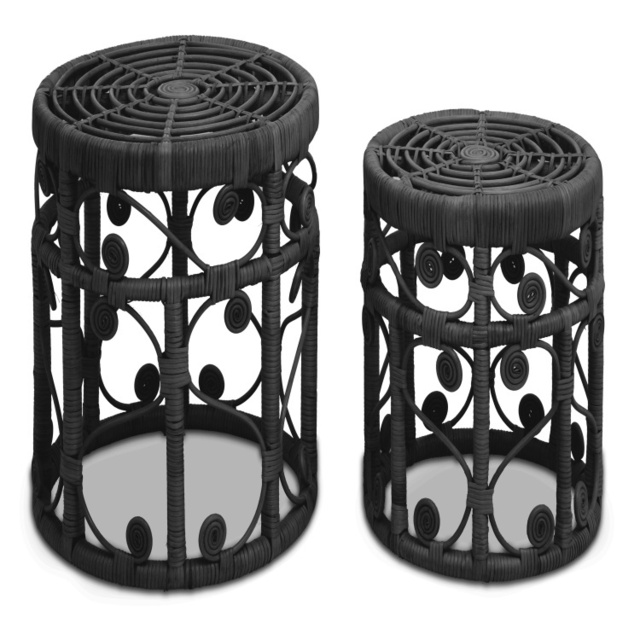 Interiors By Premier Elegant Set Of Two Black Natural Rattan Tables ...
