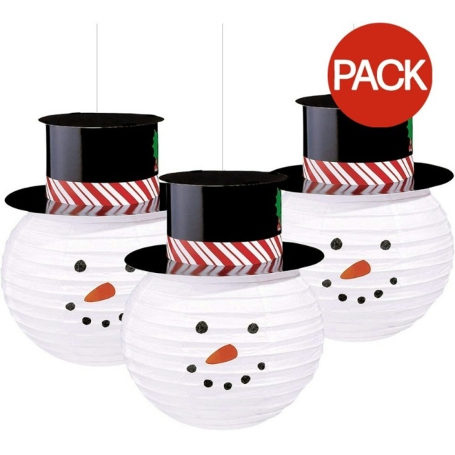 Paper Snowman Christmas Lantern (Pack Of 3) - White/black - One Size by ...