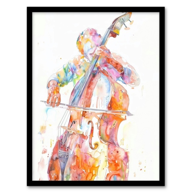 Cellist Colourful Modern Watercolour Cello Black Framed Wall Art Print ...