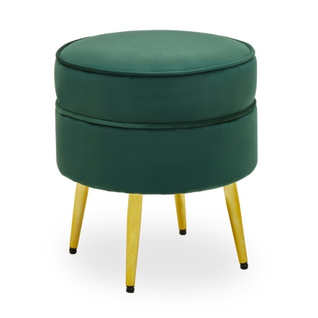 Interiors By Premier Green Velvet Round Footstool, Ottoman Small ...