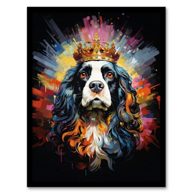 Dog King Charles Spaniel Crown Pet Portrait Black Framed Wall Art Print ...