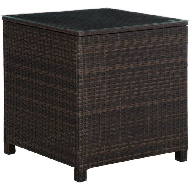 Outsunny Patio PE Rattan Side Table, Square Outdoor Coffee Table w ...