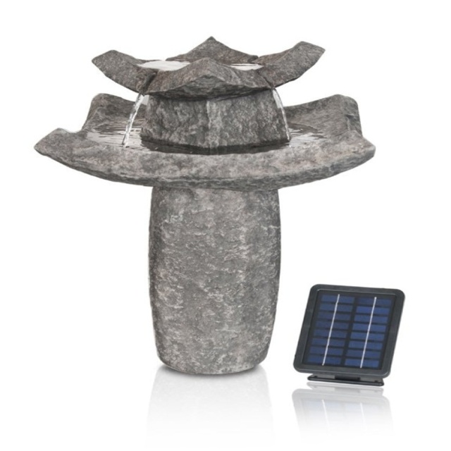 Primrose Grey Pavillion Tiered Solar Powered Bird Bath Water Feature ...