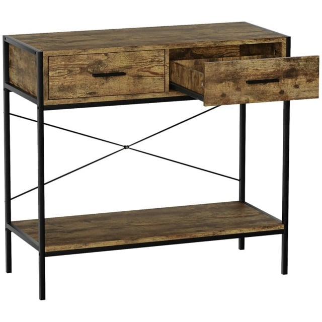 Vida Designs Brooklyn 2 Drawer Console Table With Shelf, Dark Wood by ...