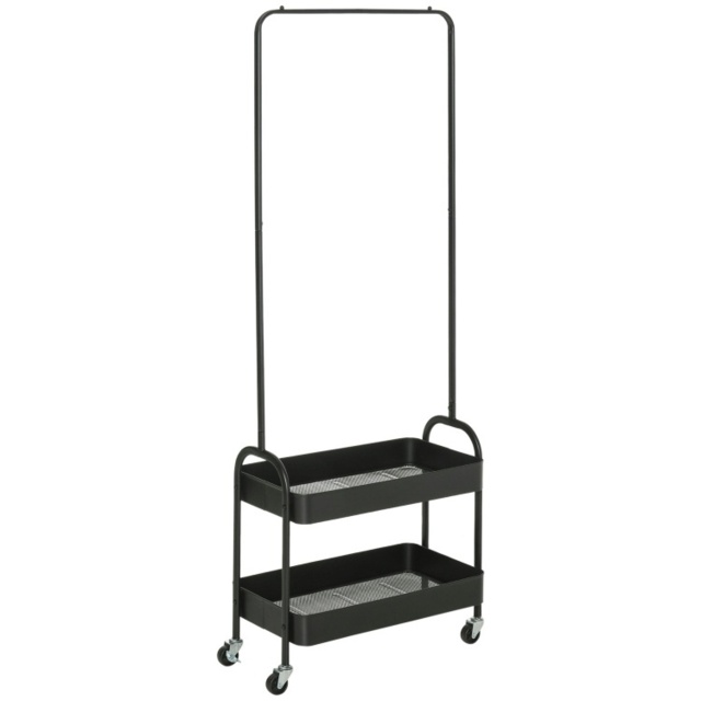 Homcom Metal Clothes Rack With Shoe Stand, Clothing Rail On Wheels by ...
