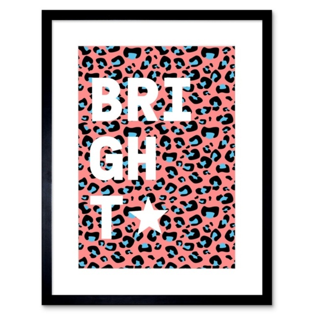 "Leopard Coral Blue Bright Words Black 9X7"" Black Framed Wall Art ...