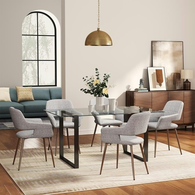 Living And Home Modern Rectangle Tempered Glass Dining Table With Black ...