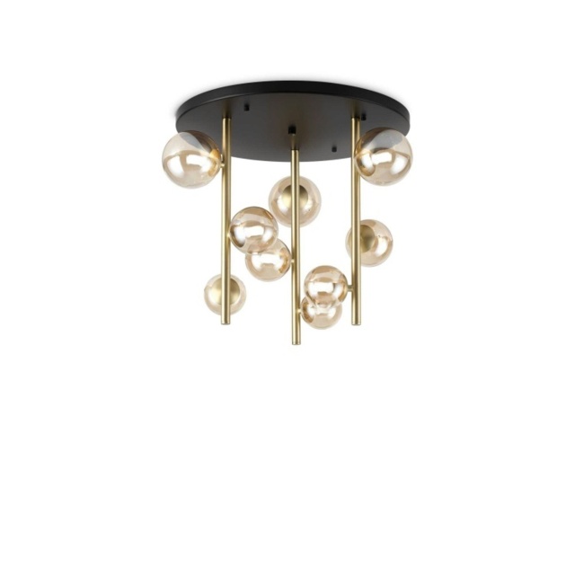 Perlage 9 Light Globe Ceiling Light Brass, Amber Glass Shade by Tesco ...