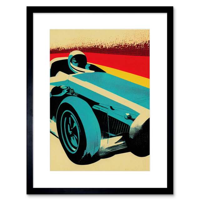 "Motor Racing Car Driver Pop Graphic 9x7"" Black Framed Wall Art Print ...