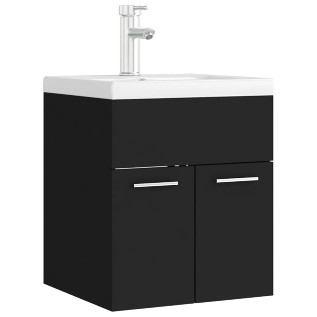 Sink Cabinet With Built-In Basin Black Engineered Wood by Tesco ...