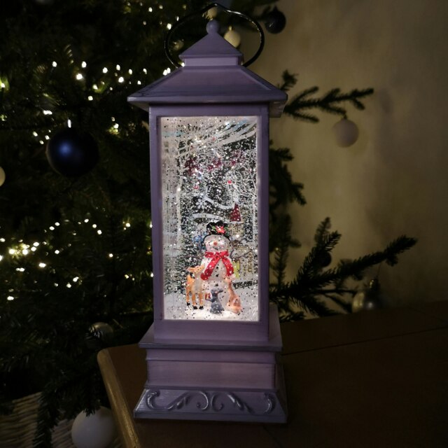 31cm snowtime christmas water spinner antique effect lantern snowman ...