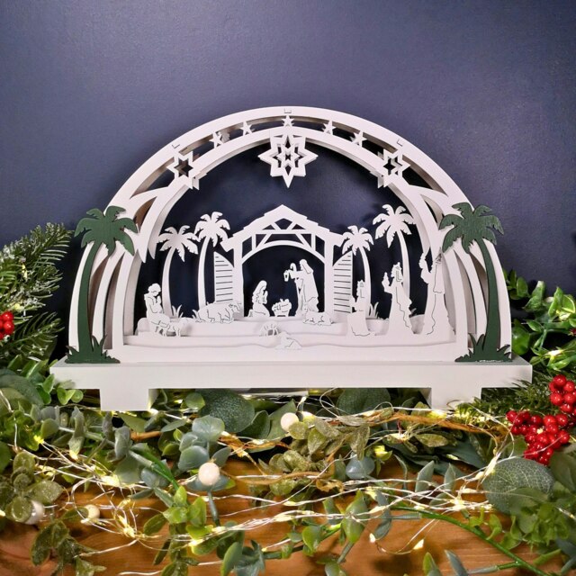 20cm Battery Operated Warm White LED Wooden Arch Nativity Scene ...