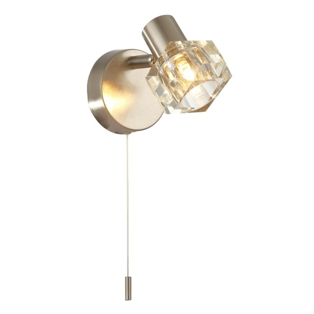 Modern Satin Nickel Wall Light Fitting With Chunky Square Ice Cube ...