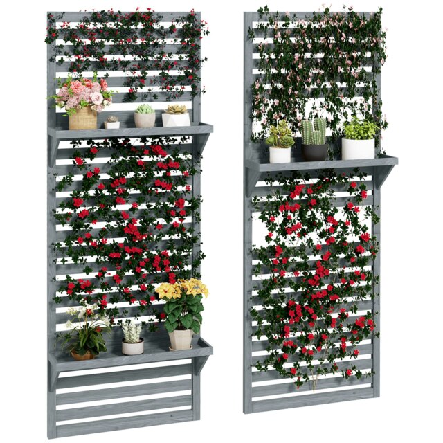 Outsunny wall mounted plant stands set of 2 with shelves and slatted ...