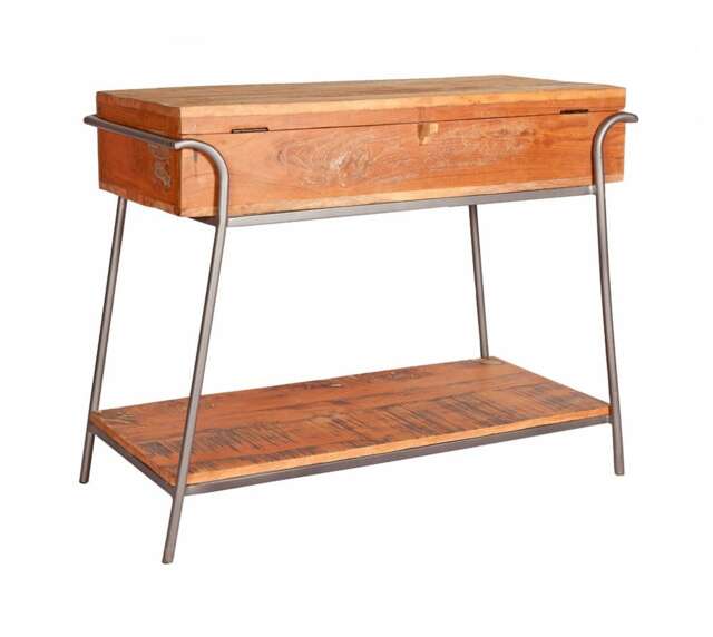 Oakland Reclaimed Box Console Table Metal and Wood Brown by Tesco ...