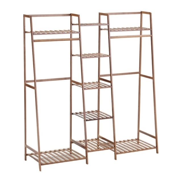 Living And Home Bamboo Trapezoid Clothing Rack With 5-Tier Storage ...