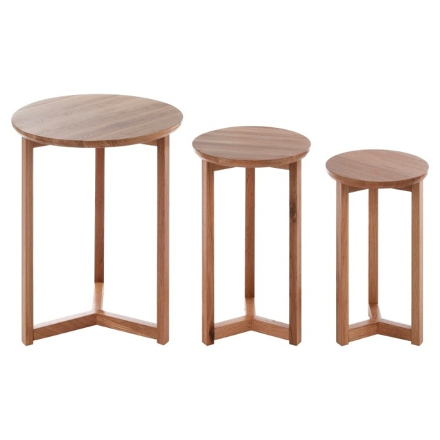 Interiors By Premier Simple Set Of 3 Oak Wood Side Tables, Understated ...