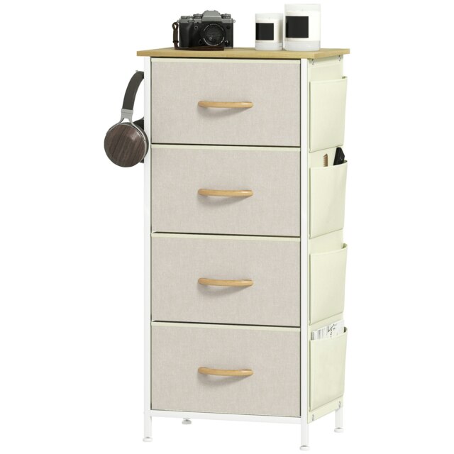 Homcom fabric chest of drawers, 4 drawer dresser for bedroom, beige ...