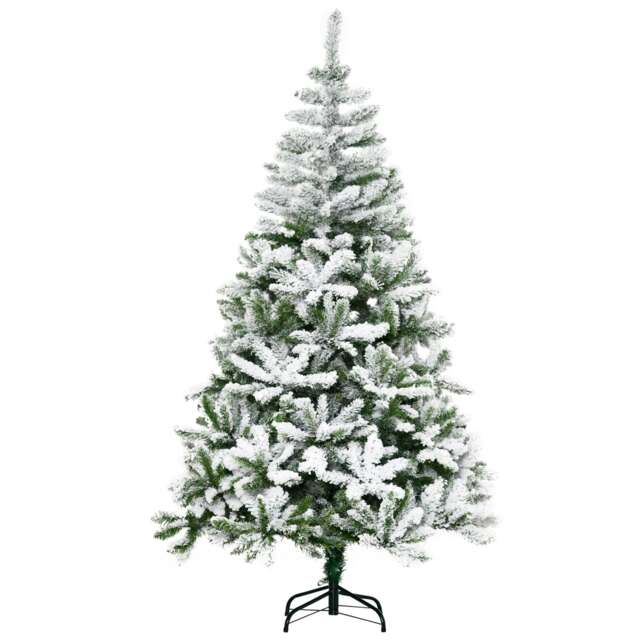HOMCOM 6ft Snow Flocked Artificial Christmas Tree w/ Realistic Branch ...