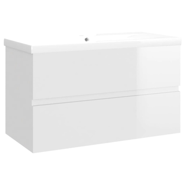 Sink Cabinet With Built-In Basin High Gloss White Engineered Wood by ...