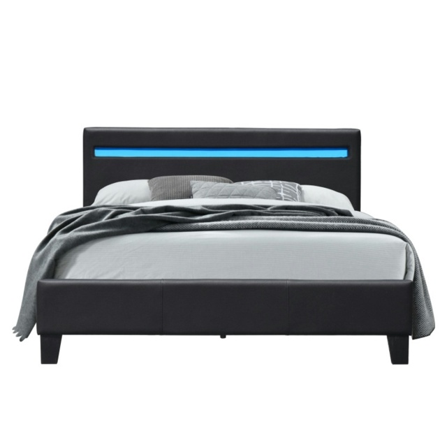 3Ft Single Faux Leather Modern Bed Frame With Led In Black by Tesco ...