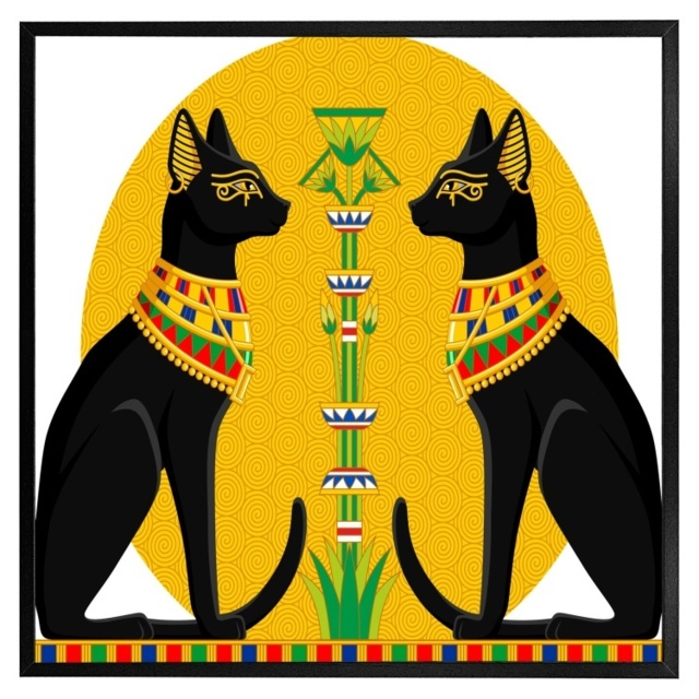 Illustration Of Black Egyptian Cats With Papyrus (Picutre Frame) Black ...