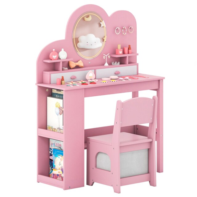 COSTWAY Kids Princess Vanity Table & Chair Set Pink by Tesco ...