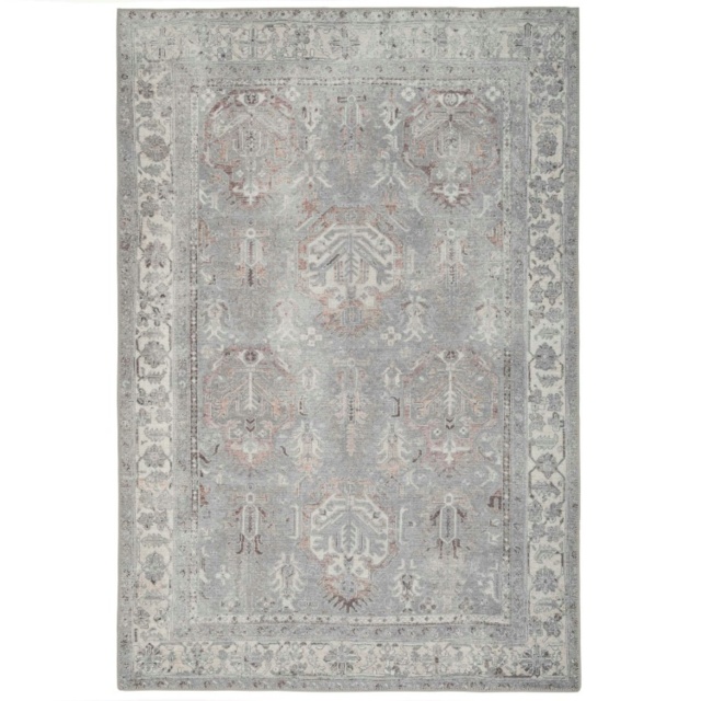 Kukoon Greige Distressed Floral Medallion Non Slip Washable Low Pile ...