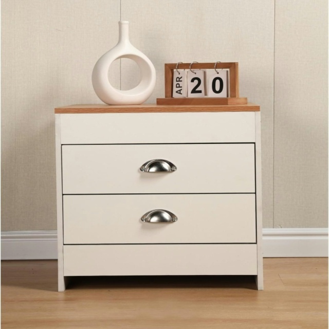 2 Drawer Bedside Table White And Pine Wooden Oak Storage Organiser For ...